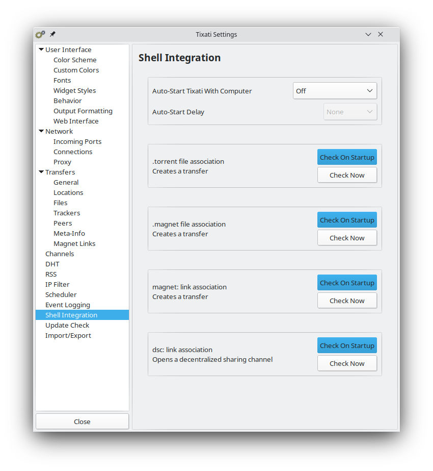 Settings - Shell Integration - Tixati